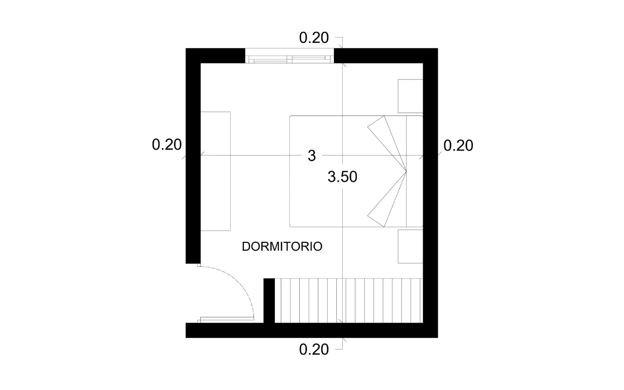 Plano de dormitorio de 3m x 3.5m - Línea y Proyección